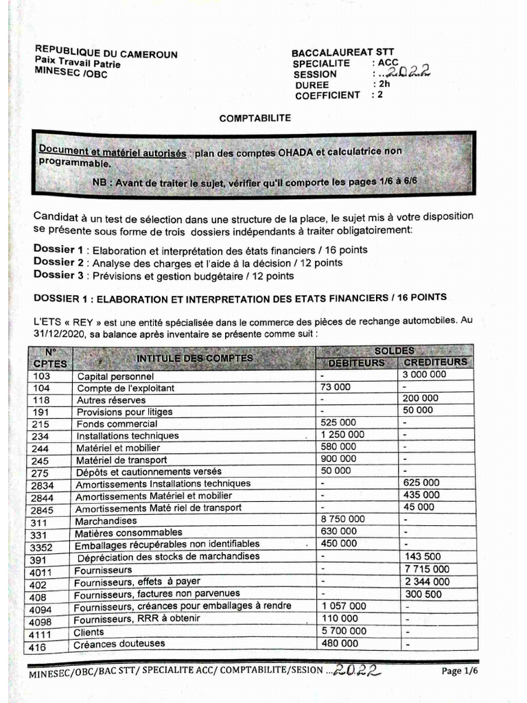 Cpta Bac Acc 2022 - Fna | PDF