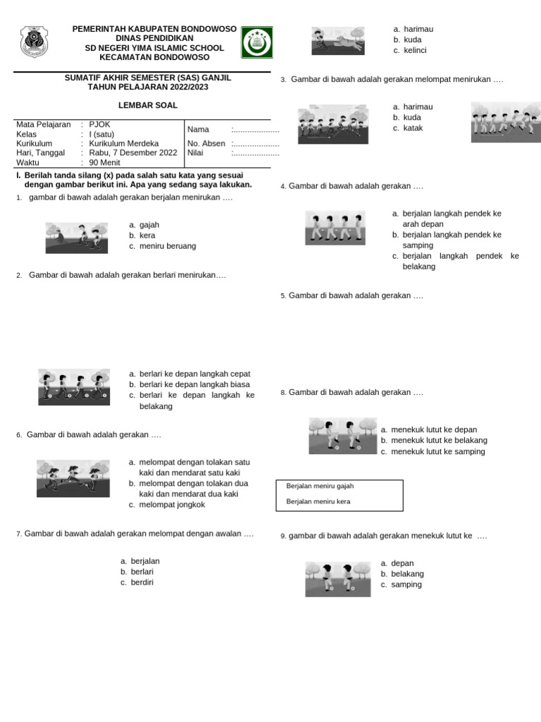 Soal Sas Ganjil Kelas 1 Pjok Kumer Tp. 2022-2023 | PDF