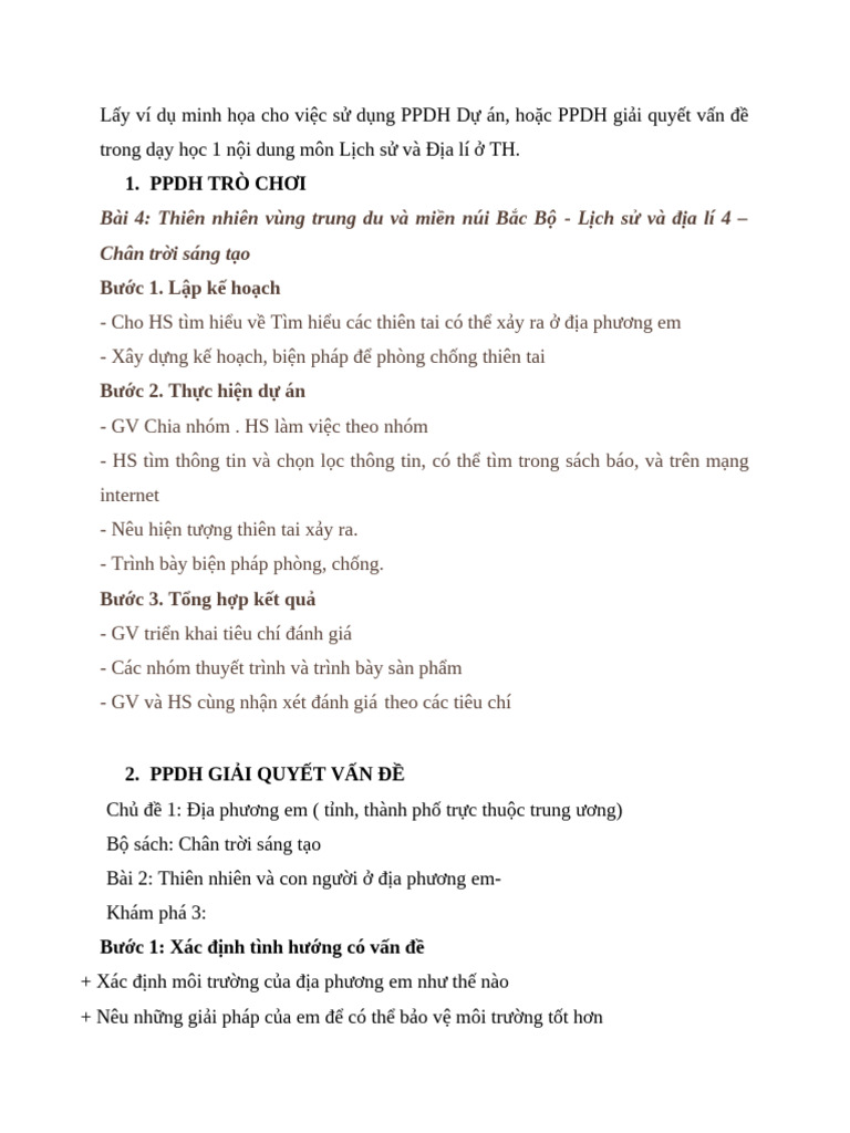 VD PPDH Dự án, PPDH giải quyết vấn đề. | PDF