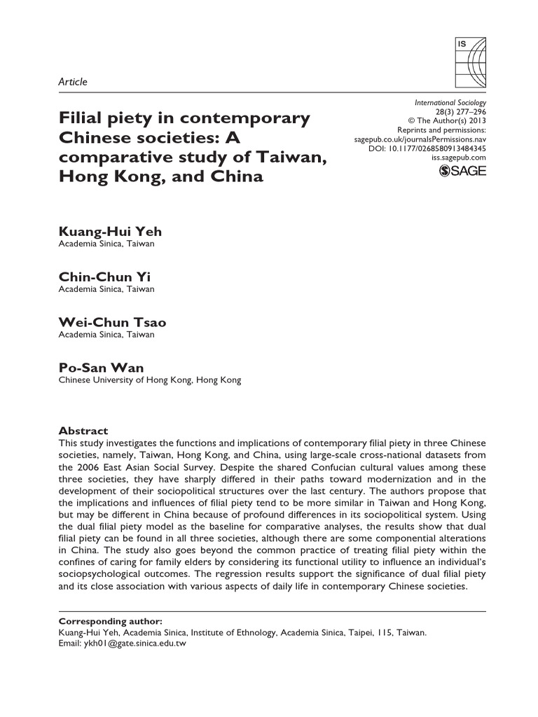 Filial Piety in Taiwan, Hong Kong, China | PDF | Sampling (Statistics ...