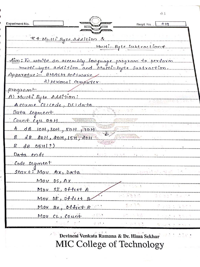 Multi Byte Add&Sub Prog | PDF