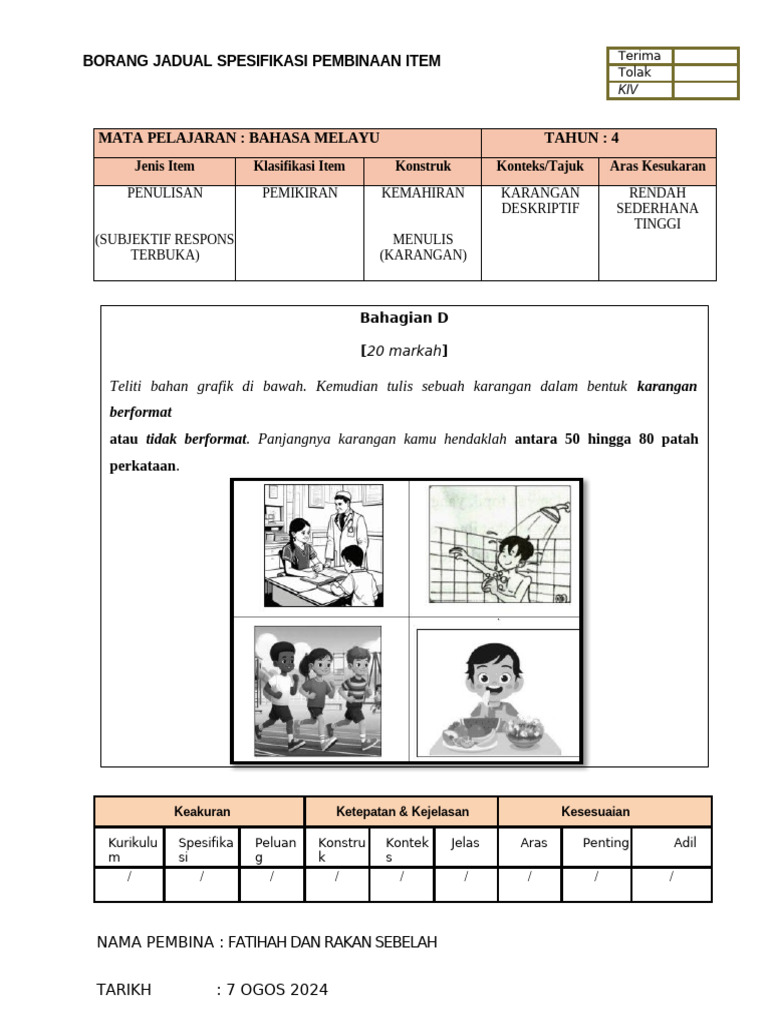 Jadual Spesifikasi Item (Jsi) Bahagian D | PDF
