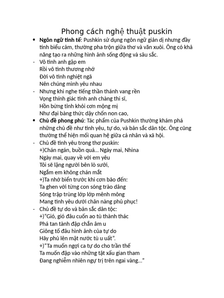 Phong Cách Nghệ Thuật Puskin | PDF