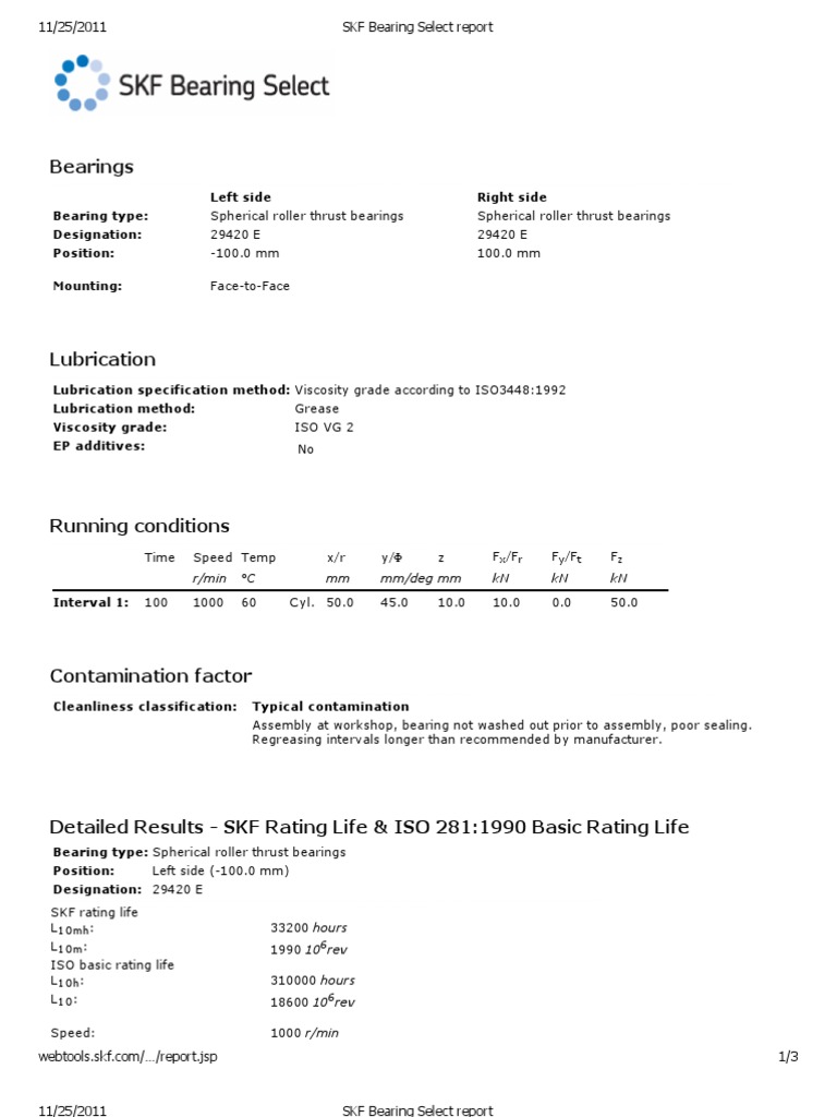 SKF Bearing Select Report | PDF | Bearing (Mechanical) | Manufactured Goods