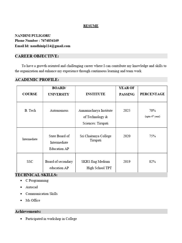 nandini resume | PDF