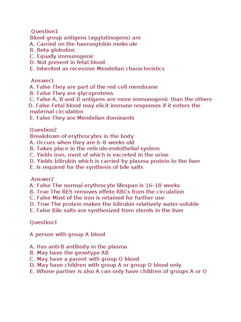 Blood MCQ | Red Blood Cell | Blood Type