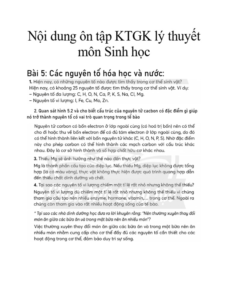 Nội dung ôn tập KTGK lý thuyết môn Sinh học | PDF