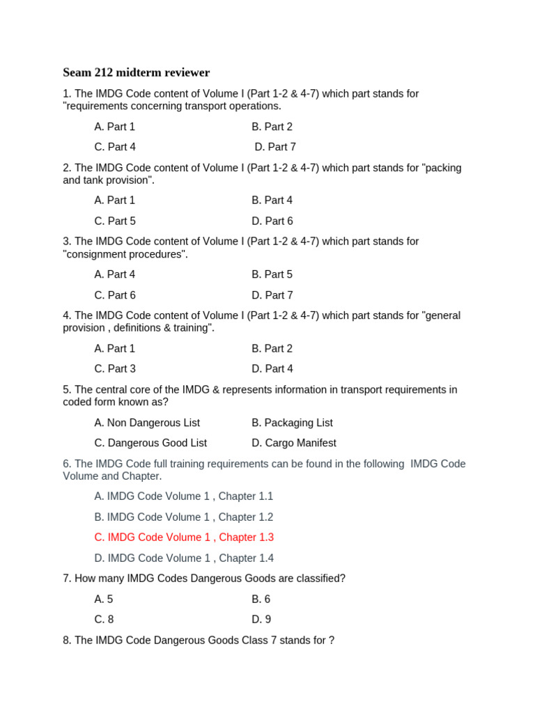 Seam 212 Midterm Reviewer | PDF | Dangerous Goods | Ships
