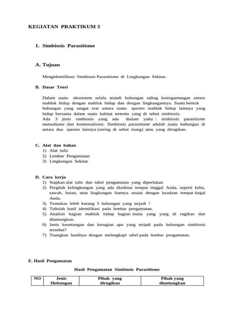 Contoh Praktikum Ipa Simbiosis | PDF