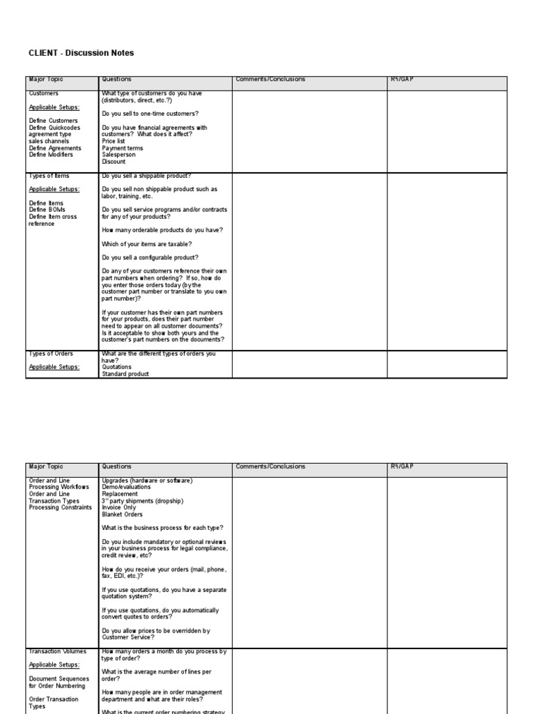 OM Questionnaire | PDF | Cargo | Sales