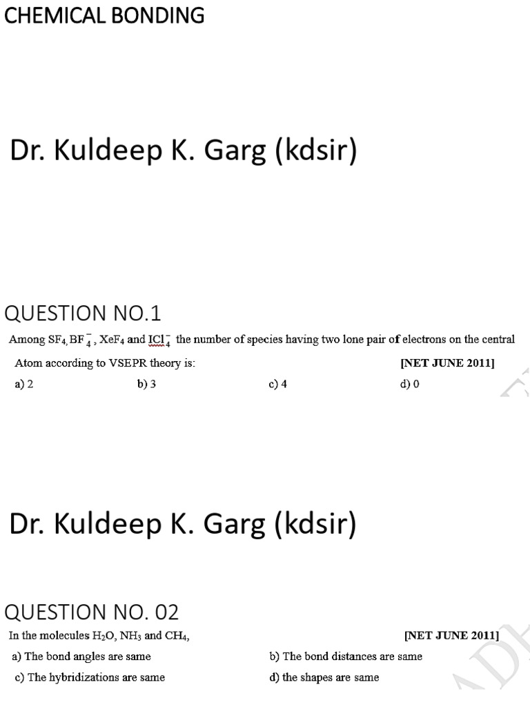 Chemical Bonding 2011-2023 Pyqs | PDF | Molecular Orbital | Covalent Bond
