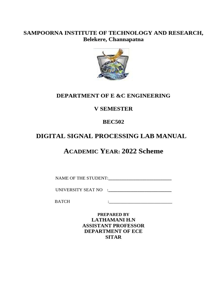 DSP Lab Manual | PDF | Discrete Fourier Transform | Matlab