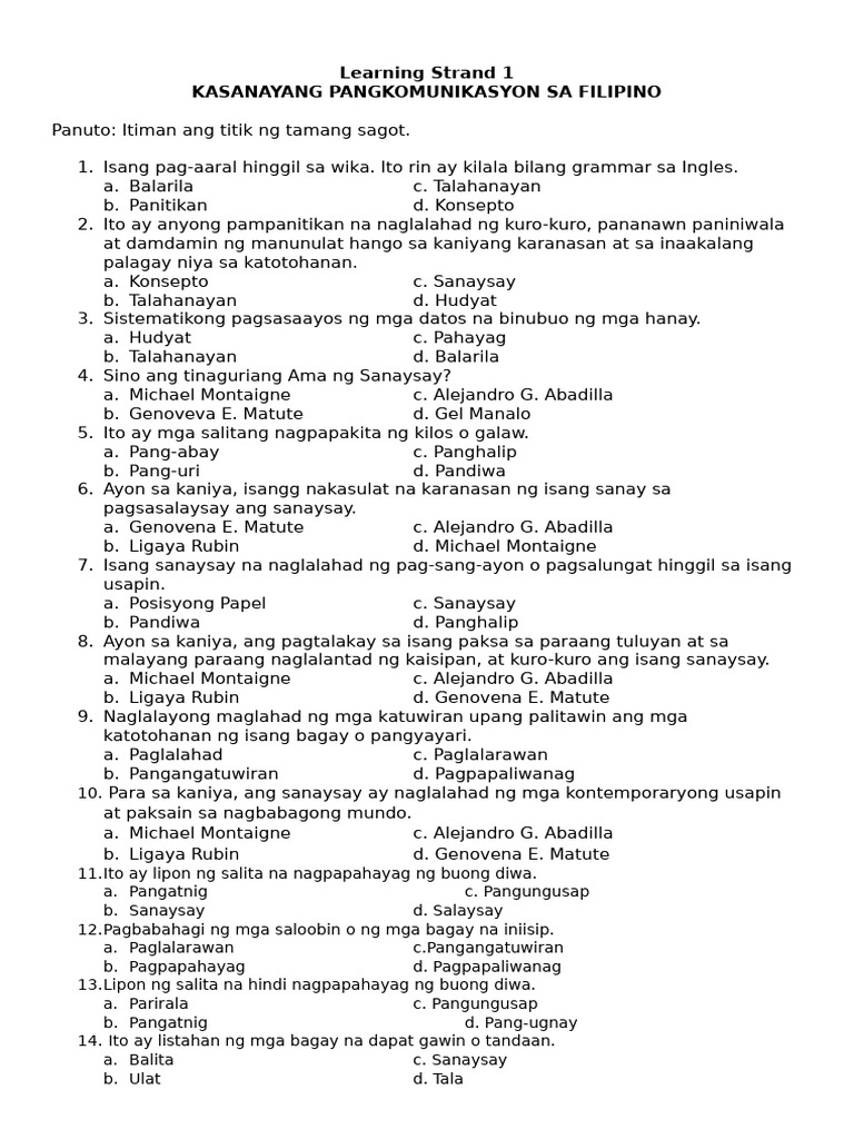 LS1 Filipino Reviewer JHS | PDF