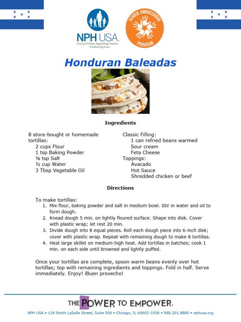 2020 Virtual Pequeno Tour Schools Honduras Make Traditional Baleadas ...