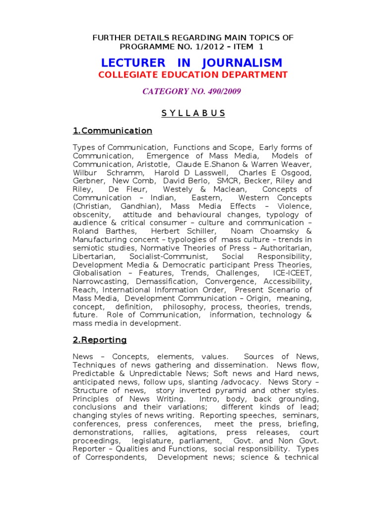 Journalism Lecturer Syllabus 2012 | PDF | Advertising | Editing