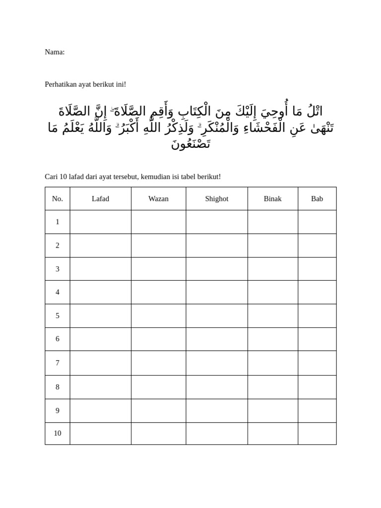 Latihan Soal Tasrif | PDF