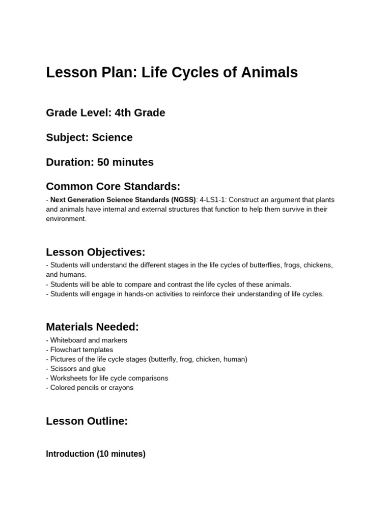Lesson Plan - Life Cycles of Animals | PDF | Life Cycle Assessment | Butterfly