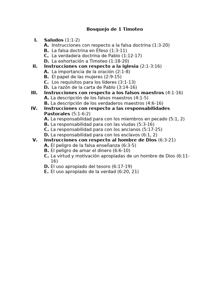 Bosquejo de 1 Timoteo: Instrucciones Clave | PDF | Estudios de idiomas ...