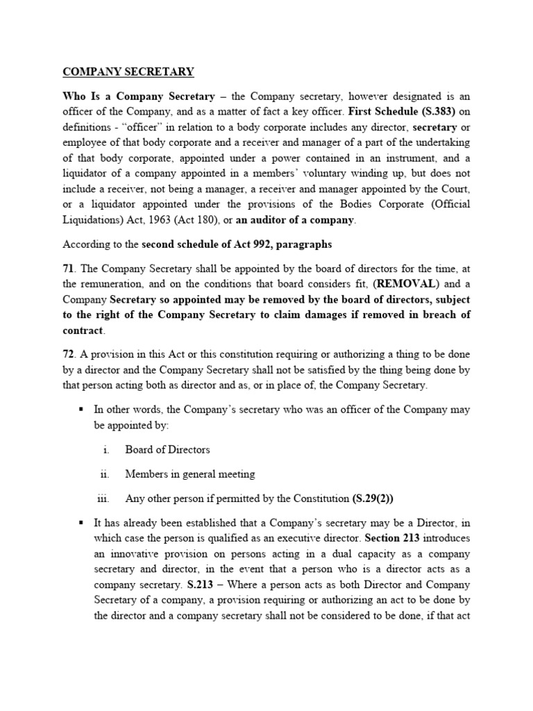 Company Secretary | PDF | Board Of Directors | Governance