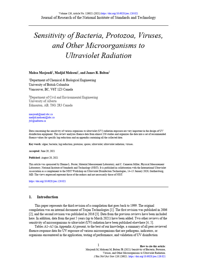 Sensitivity of Bacteria, Protozoa, Viruses, and Other Microorganisms To ...