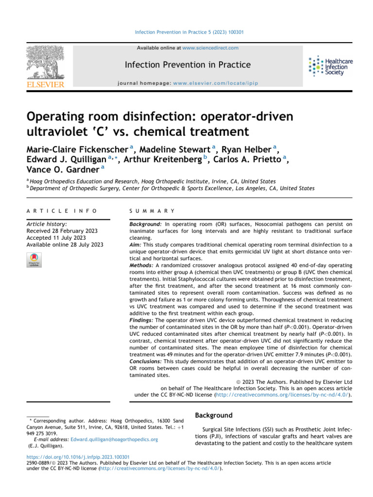 Operating Room Disinfection Operator-Driven Ultraviolet C' vs. Chemical ...