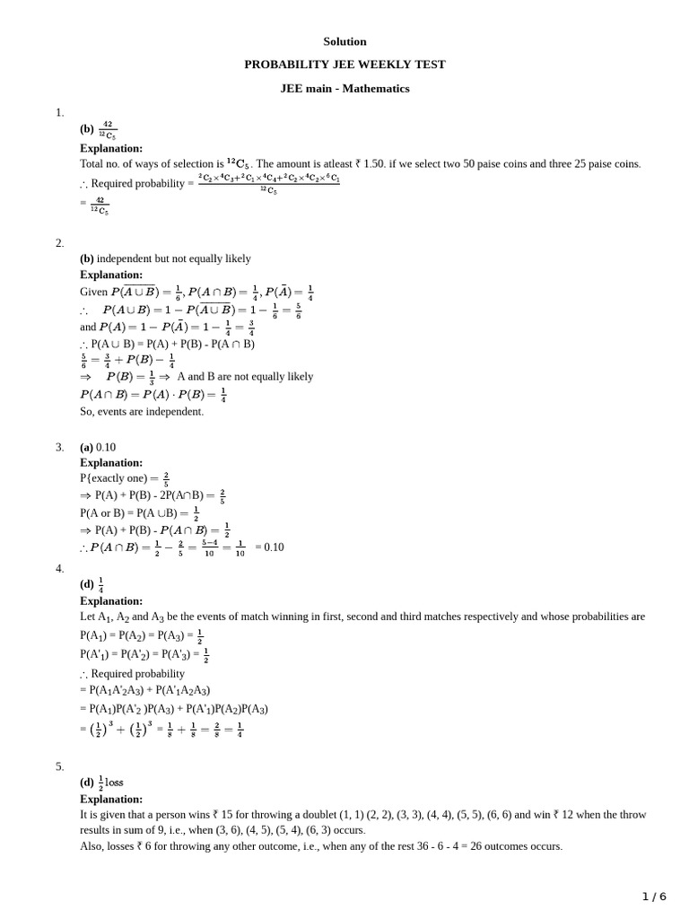 Probability Solution 1612055 | PDF | Statistical Theory | Mathematics