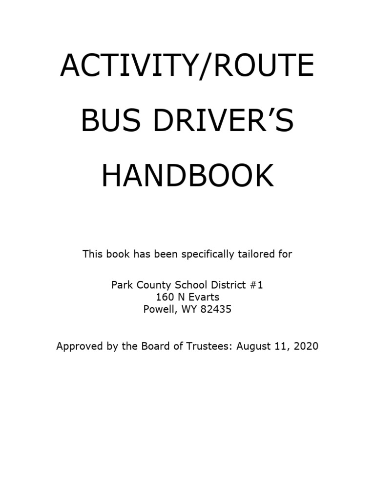 Activity Route Bus Drivers Handbook | PDF | Driving | Driving Under The ...