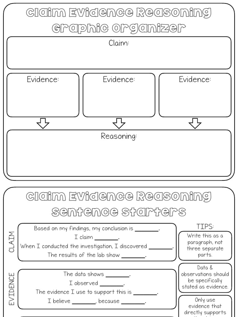 Claim Evidence Reasoning Organizer Guide | PDF