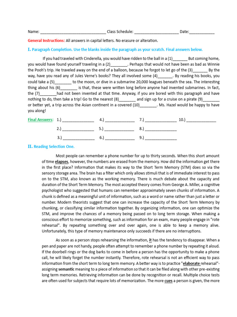 Reading - Pragraph Comp Download and Print | PDF | Planets | Memory