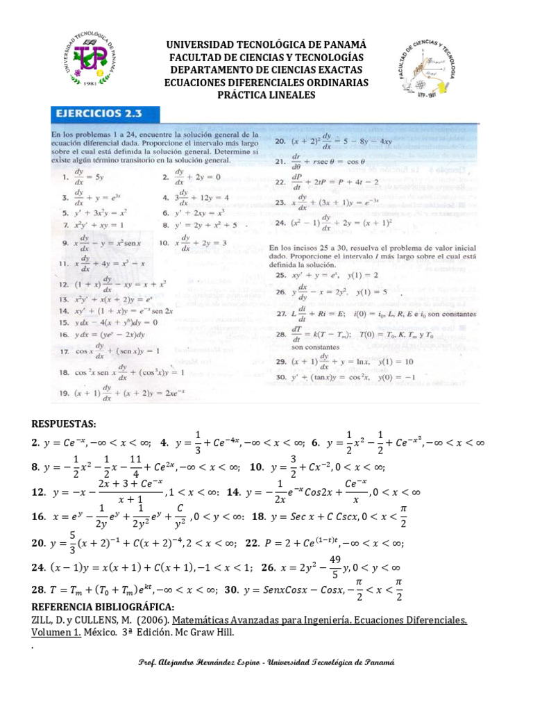 Práctica EDO - Lineales - Bernoulli - Reducción de Orden | PDF | Ecuaciones | Ecuaciones ...
