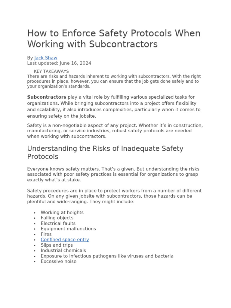 How To Enforce Safety Protocols When Working With Subcontractors | PDF ...