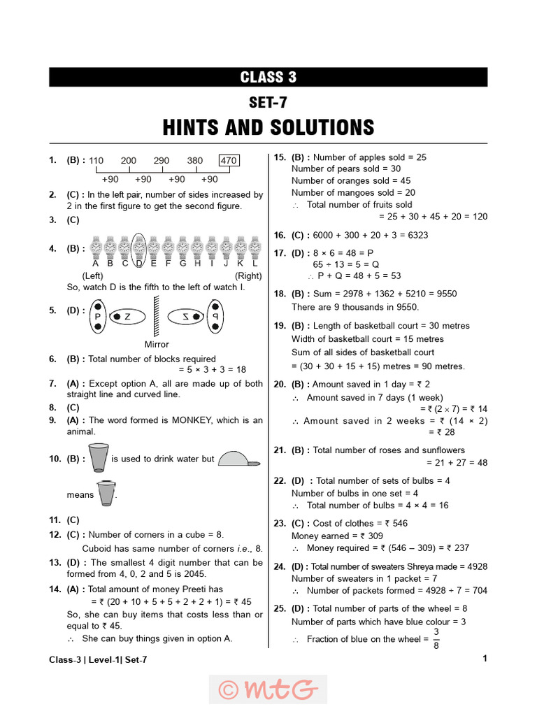 Maths OSDS Level 1 Set 7 Solution | PDF
