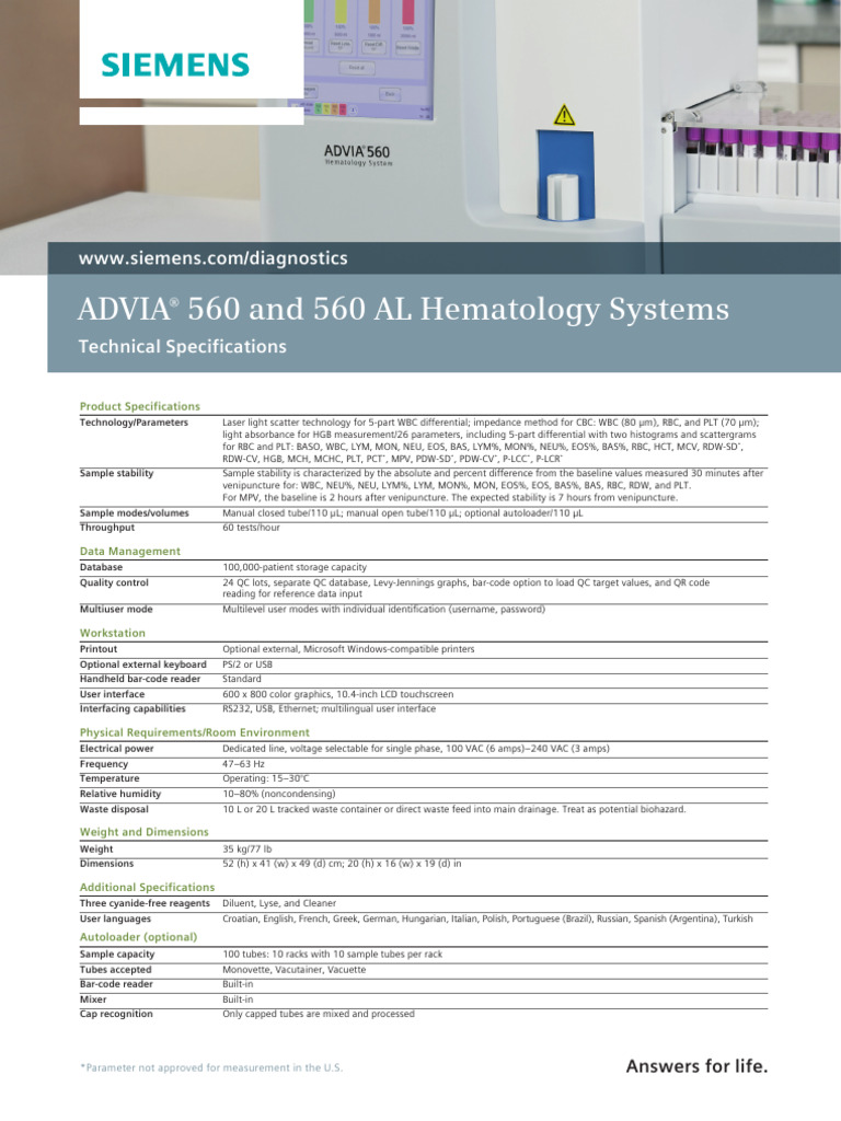Advia 560 - Technical Specs | PDF | Alternating Current | Electrical ...