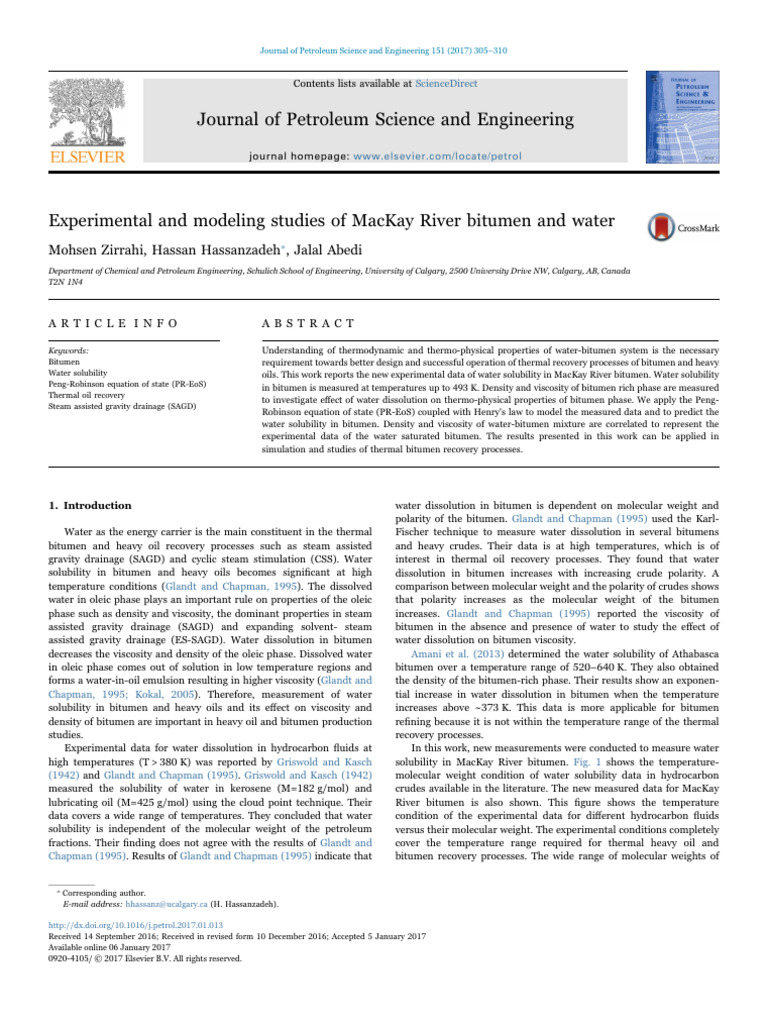 Zirrahi - Experimental and Modeling Studies of MacKay River Bitumen and Water | PDF | Solubility ...
