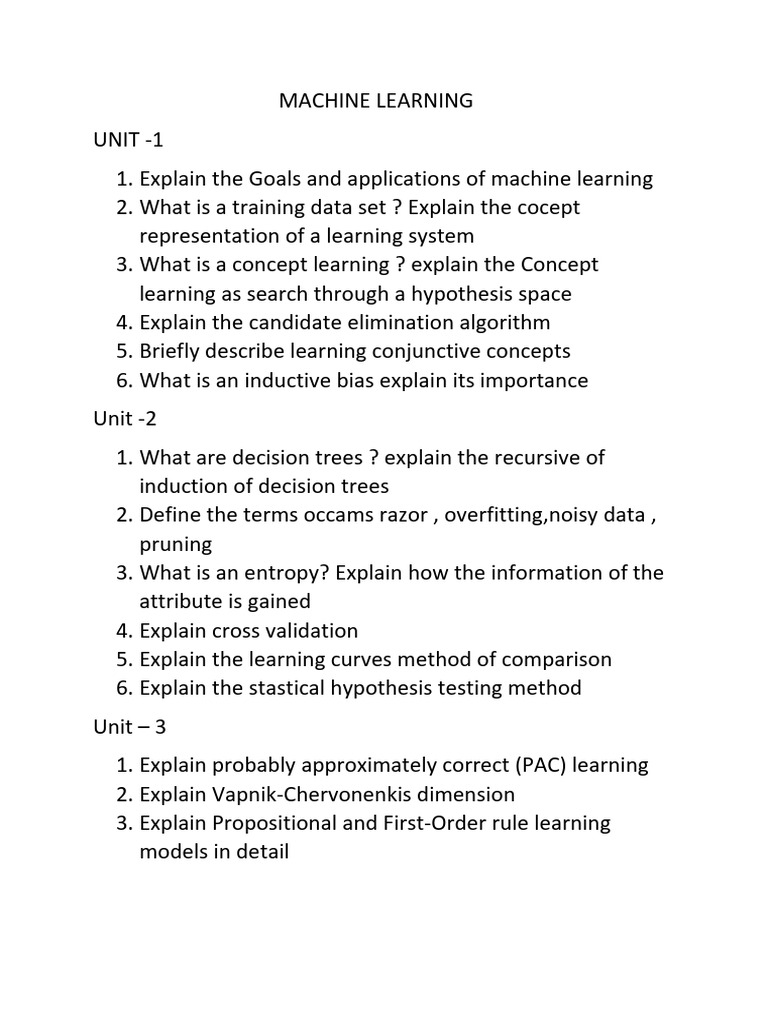 MACHINE LEARNING Important Questions | PDF