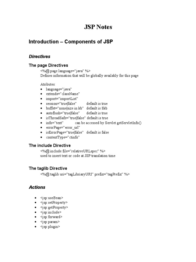 JSP Notes: Introduction - Components of JSP | PDF | Java Server Pages ...