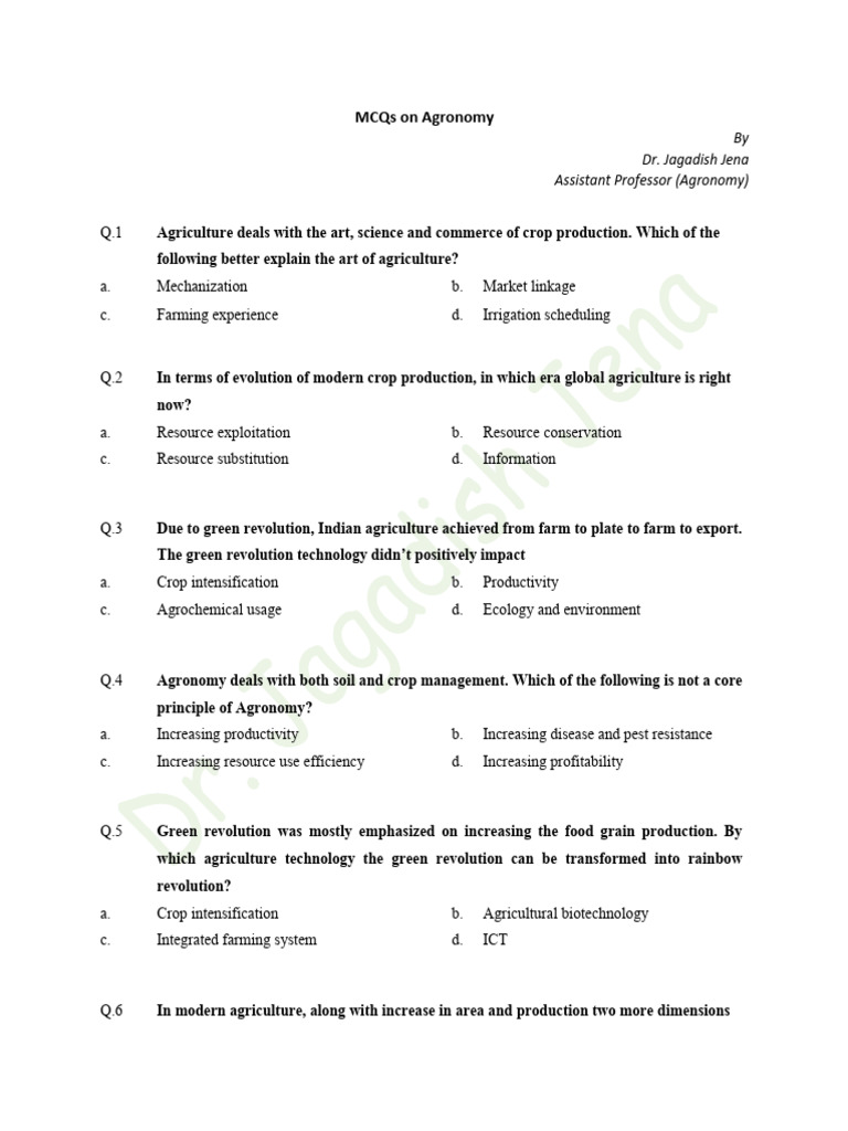 MCQs On Agronomy | PDF | Plant Nutrition | Agriculture