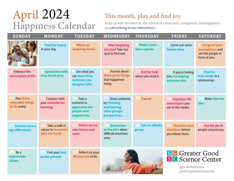 GGSC Happiness Calendar Apr 2024 | PDF | Psychological Concepts | Emotions