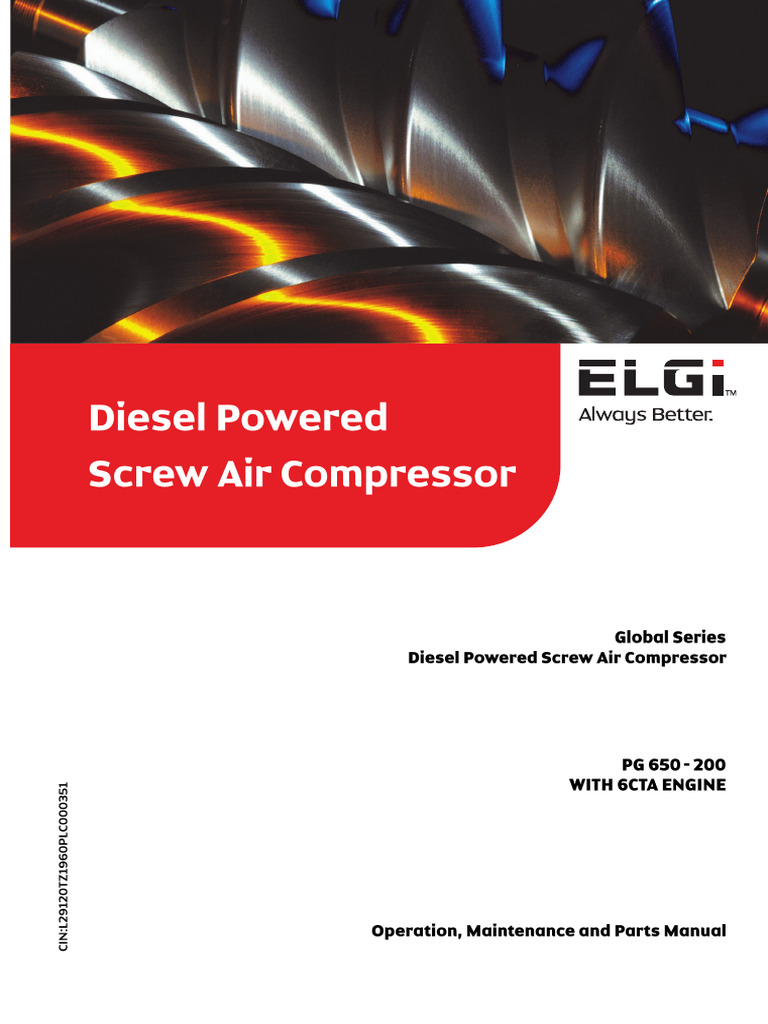 Elgi Air Compressor PG650-200 Operational, Maitenance & Parts Manual ...