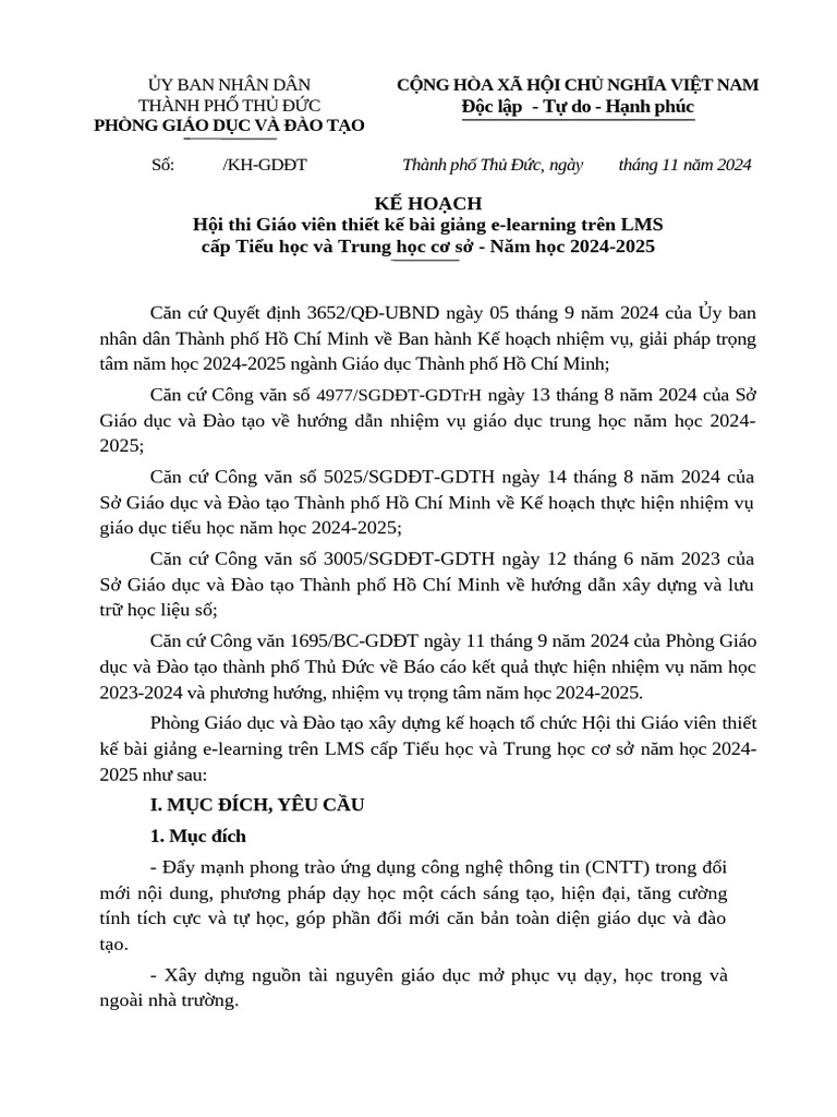 KH HỘI THI THIẾT KẾ BÀI GIẢNG ELEARNING NH 2024-2025 | PDF