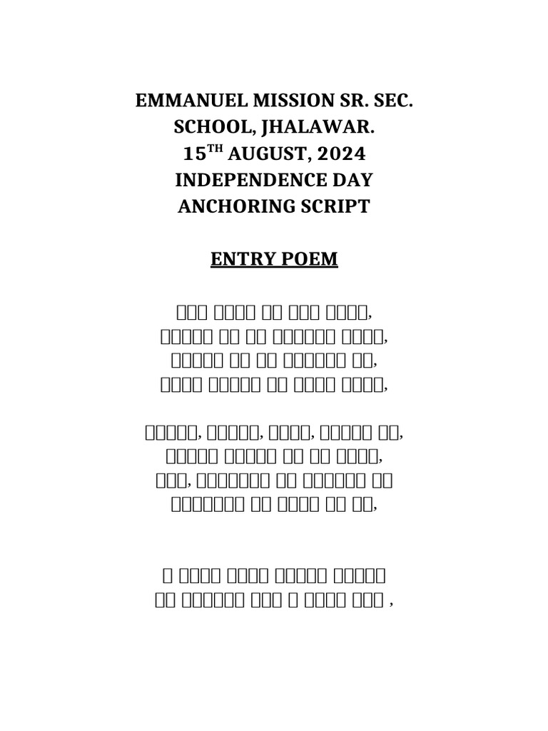 Anchoring Script of Independence Day 2024 | PDF