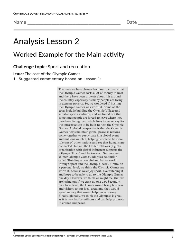 Analysis Lesson 2 Worked Example For The Main Activity | PDF | Art