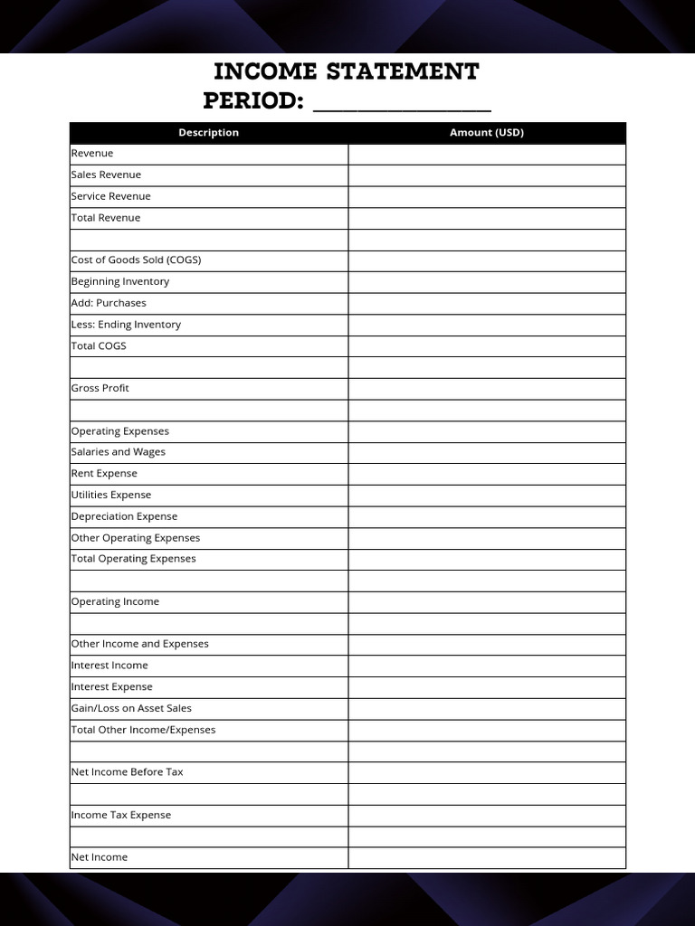 Black White Simple Income Statement A4 Document PDF | PDF