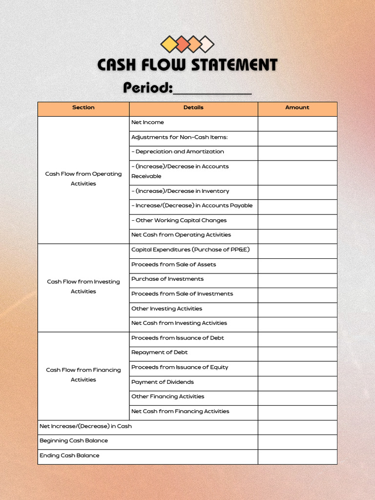 Orange Grey Gradient Cash Flow Statement A4 Document PDF | PDF