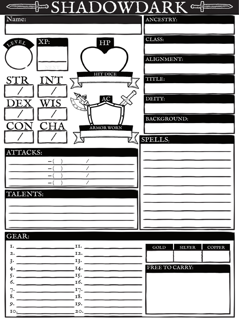 ShadowDark Character Sheet | PDF