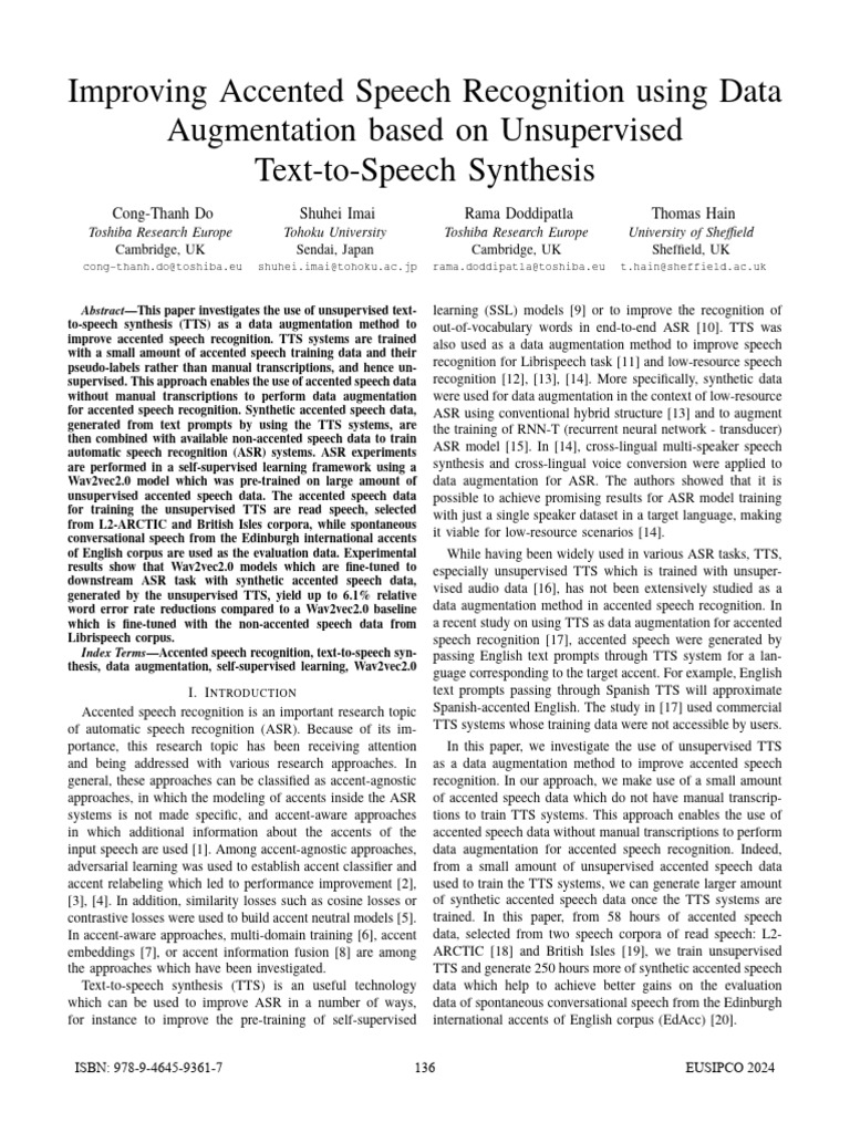 Improving Accented Speech Recognition Using Data Augmentation Based On Unsupervised Text To