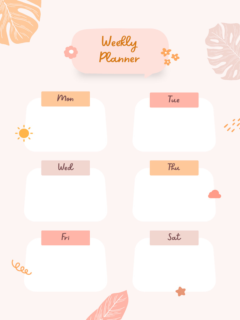 Colorful Peach Creative Weekly Planner A4 Documents PDF | PDF