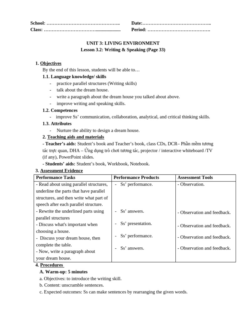 Unit 3 - Lesson 3.2 - Writing & Speaking - Page 33 | PDF | Part Of ...