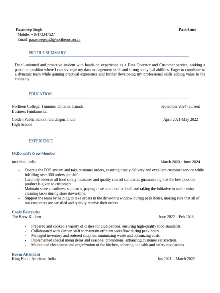 Paras resume | PDF | Kitchen | Business