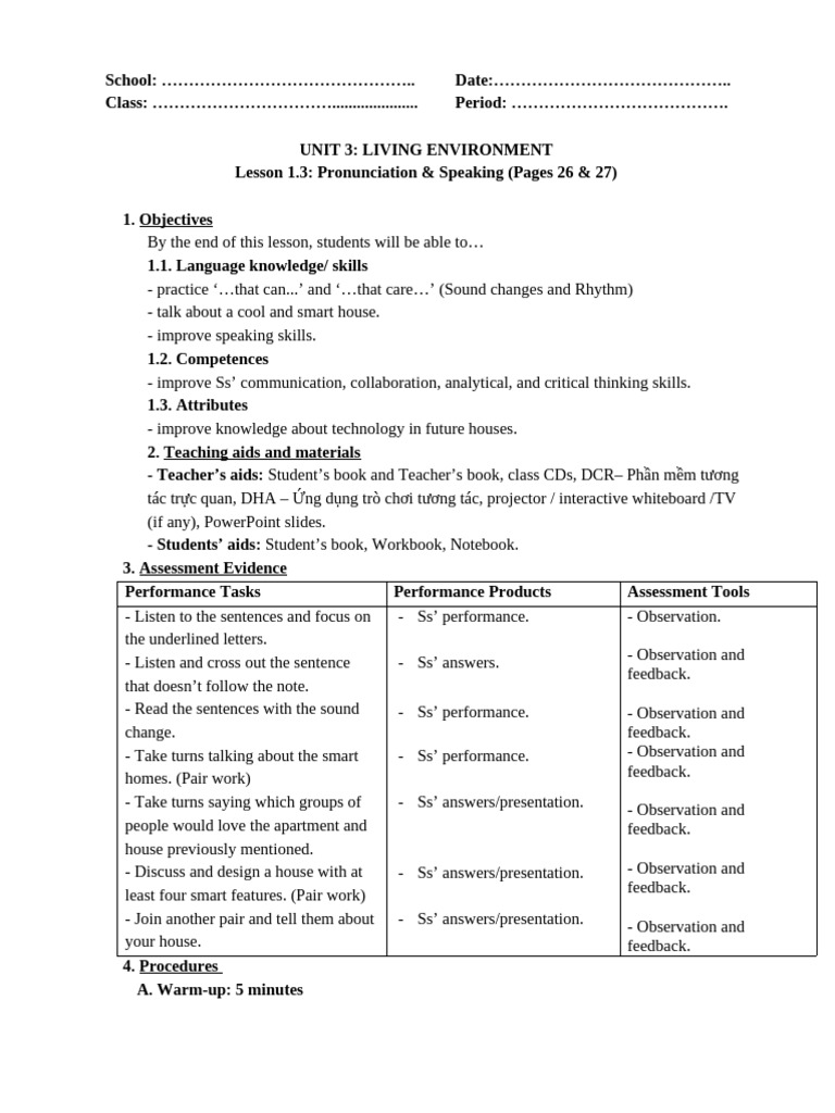 Unit 3 - Lesson 1.3 - Pronunciation & Speaking - Pages 26 & 27 | PDF ...